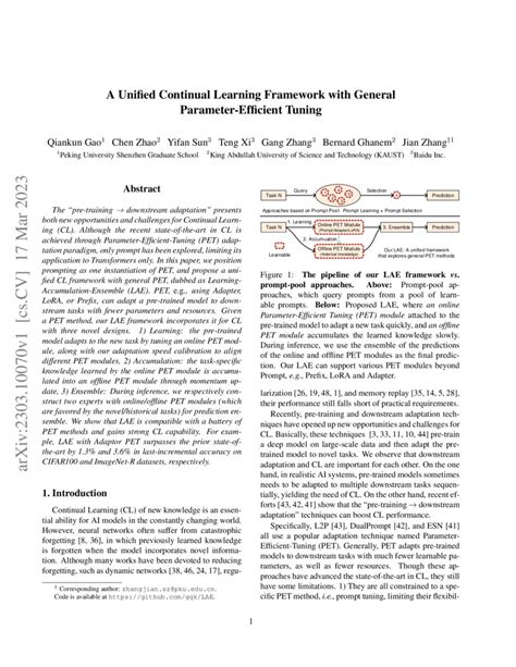 A Unified Continual Learning Framework With General Parameter Efficient