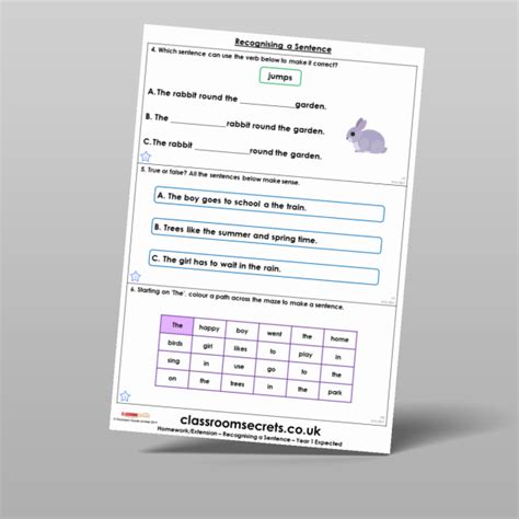 Year 1 Recognising A Sentence Homework Resource Classroom Secrets