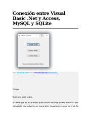 Connecting Visual Basic Net To Access MySQL And SQLite Course Hero