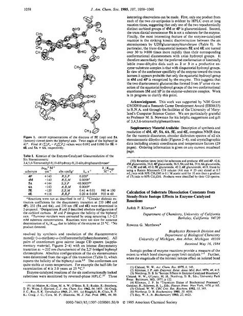 Pdf Calculation Of Substrate Dissociation Constants From Steady State Isotope Effects In