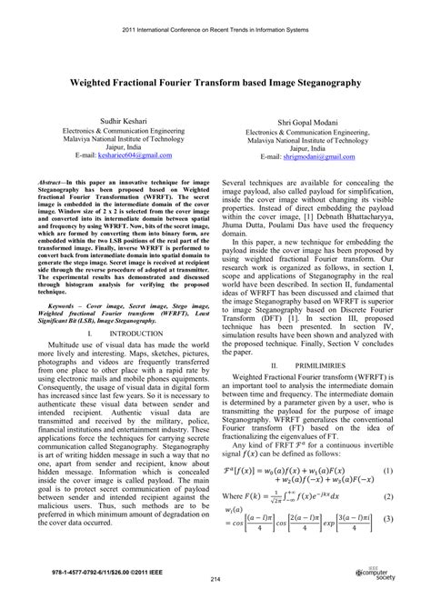 Pdf Weighted Fractional Fourier Transform Based Image Steganography