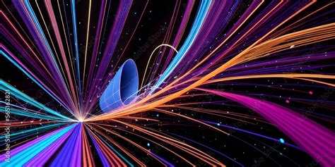 Abstract Fiber Optic Lines With Particles Colliding Blue Pink And