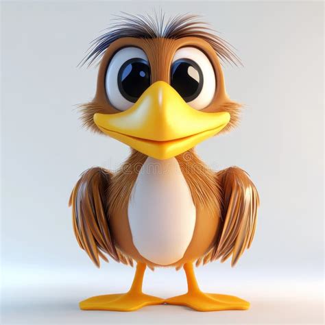 Cute 3d Rendered Swamp Bird With Large Eyes Brown Fuzzy Plumage