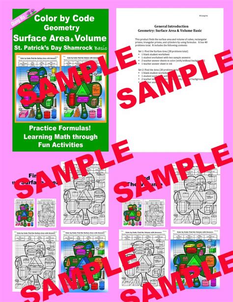 St Patrick Color By Code Surface Area And Volume Practice Formulas In Made By Teachers