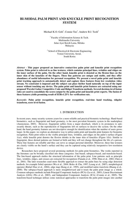 Pdf Bi Modal Palm Print And Knuckle Print Recognition System