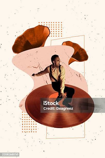 트렌드 아트웍 콜라주 템플릿 합성 스케치 젊은이 스타일 정장 댄스 큰 비닐 레코드 파티 휴식 엔터테인먼트 이벤트 나이트 클럽 35 39세에 대한 스톡 사진 및 기타 이미지