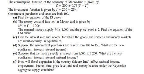 Answered The Consumption Function Of The Economy Bartleby