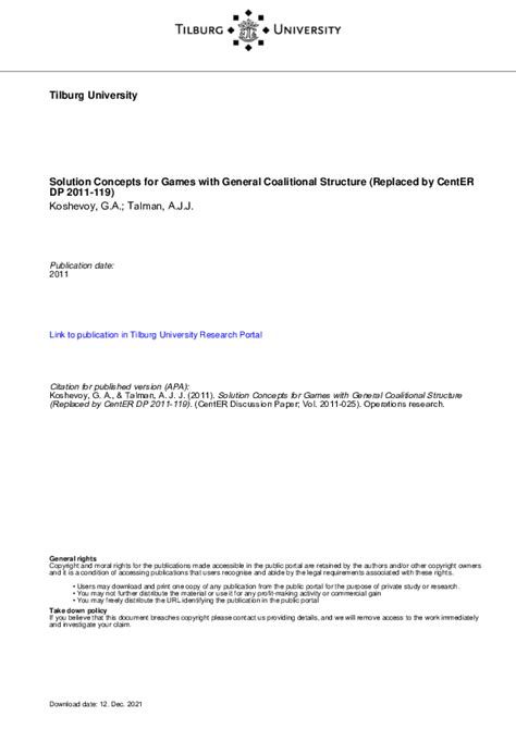 Pdf Solution Concepts For Games With General Coalitional Structure Gleb Koshevoy