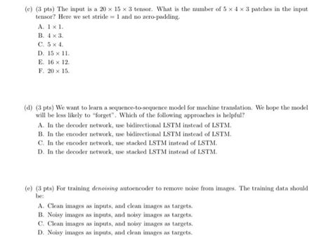 solved c 3 pts the input is a 20 x 15 x 3 tensor what