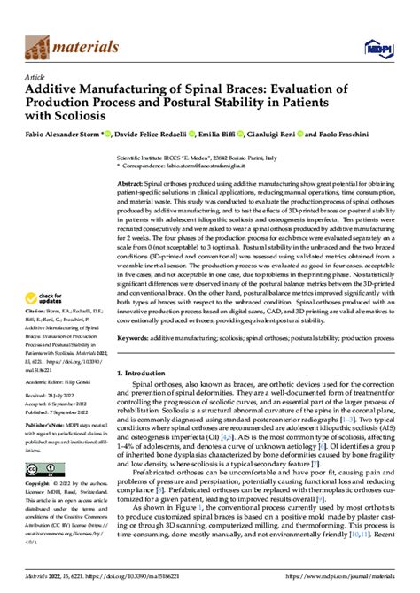 Pdf Additive Manufacturing Of Spinal Braces Evaluation Of Production