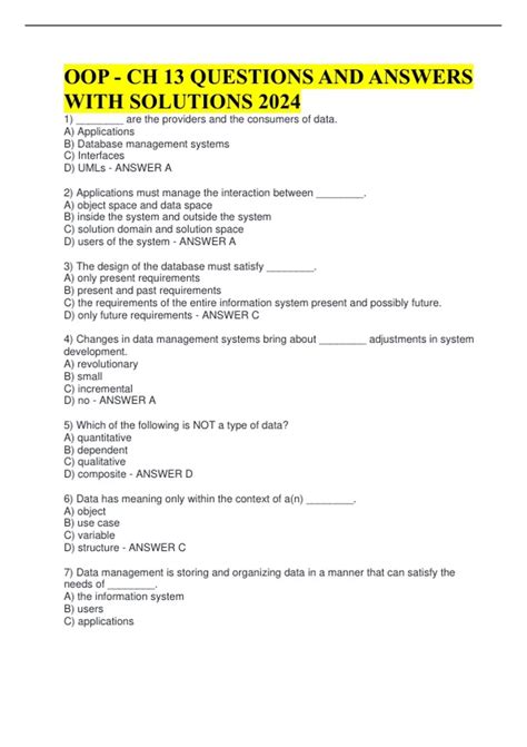 Oop Ch 13 Questions And Answers With Solutions 2024 Data Management Stuvia Us