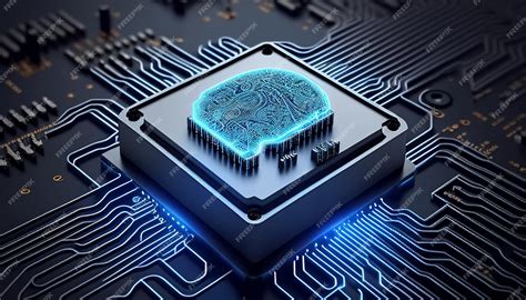 인공 지능 하드웨어 아이디어의 렌더링 컴퓨터 마더보드에는 흰색 마이크로칩에 깜박이는 뇌 회로가 있습니다 대규모 데이터 처리를 위해 Ai 거래 생성 Ai 프리미엄 사진