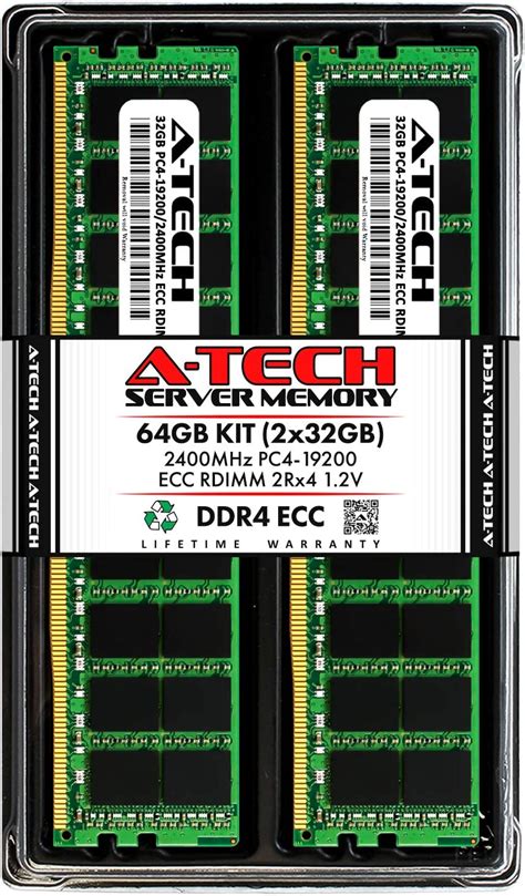 A Tech 64gb Kit 2 X 32gb Ddr4 2400mhz Server Ram Pc4 19200 Ecc Registered Rdimm 288 Pin 2rx4
