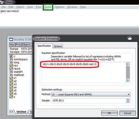 Tutorial Eviews Error Correction Mechanism ECM