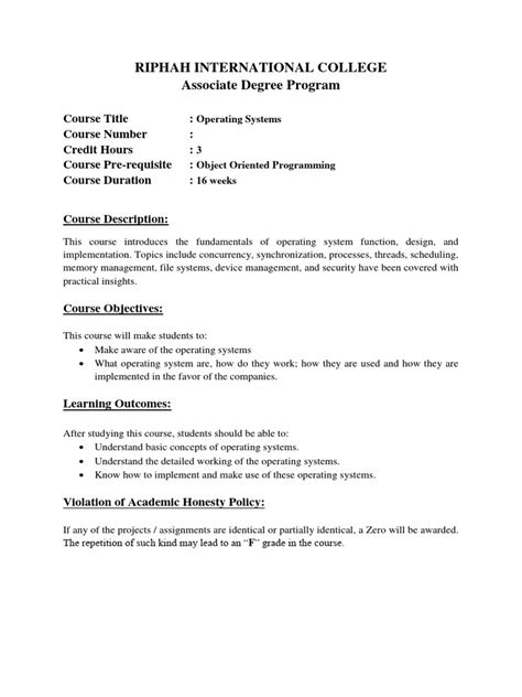 Operating Systems Course Outlines Pdf