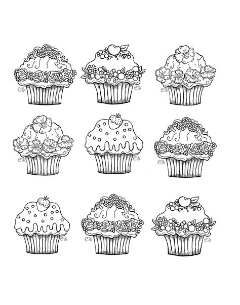 Six Cute Cupcakes Cupcake And Cake Coloring Pages For Adults