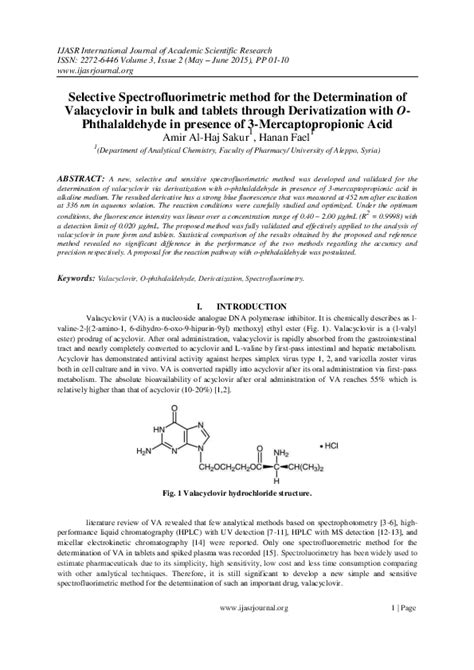 Pdf Selective Spectrofluorimetric Method For The Determination Of Valacyclovir In Bulk And