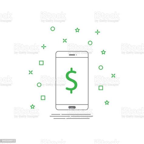 스마트폰 화면에 모바일 결제 개념 선 스타일에서 아이콘 인터넷 뱅킹 디자인 개념입니다 무선 돈 전송 벡터 일러스트 레이 션 개념에 대한 스톡 벡터 아트 및 기타 이미지