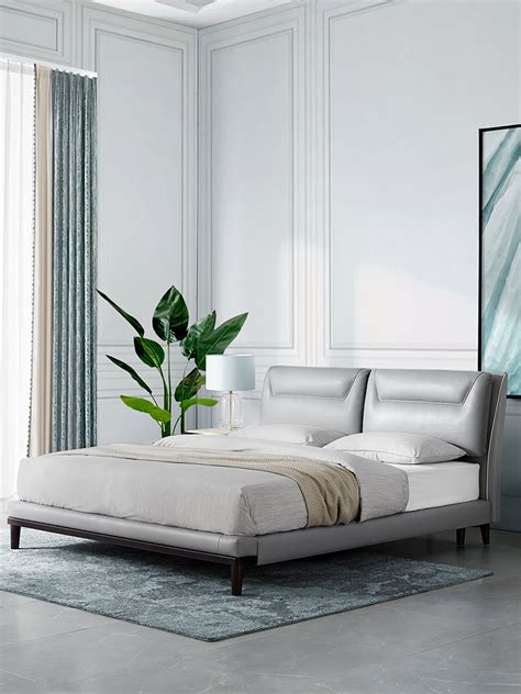 Купить кожаная кровать Семейный дом современный минималистский кожаные кровати Скандинавская