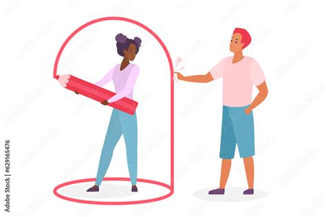 Vetor De Person Setting Personal Boundaries Vector Illustration Cartoon Isolated Woman Drawing