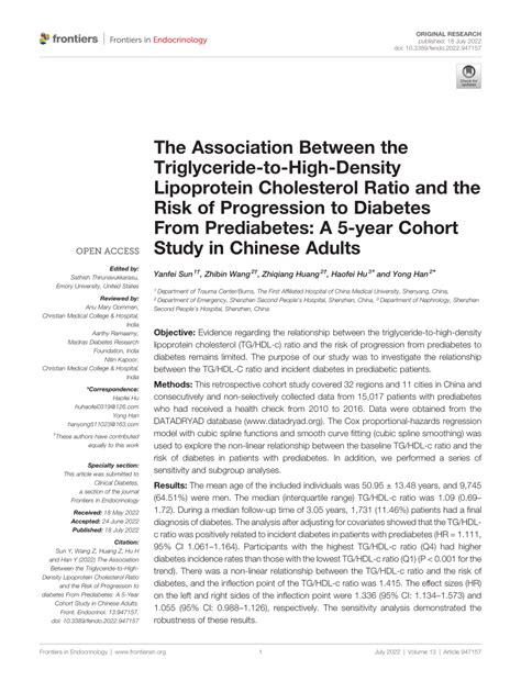 Pdf The Association Between The Triglyceride To High Density Lipoprotein Cholesterol Ratio And