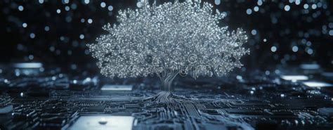 A Tree With Futuristic Circuit Board Branches Symbolizing Technological Advancement And