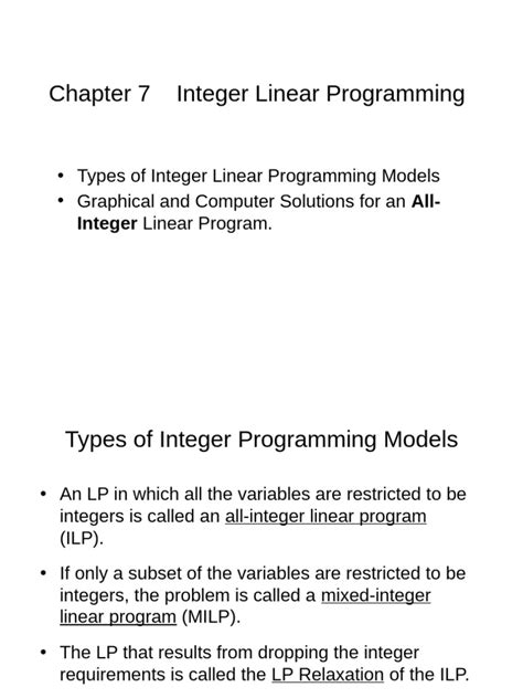 Chapter 7 Integer Linear Programming Revised Pdf