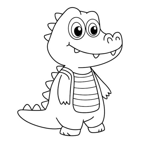 귀여운 악어 만화 페이지 일러스트 터 어린이 색칠 책 프리미엄 벡터