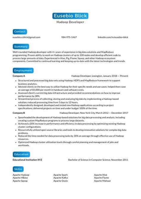 Hadoop Developer Resume Cv Example And Writing Guide