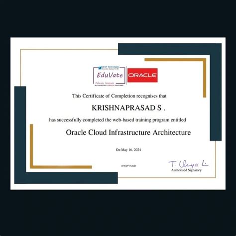Krishna Prasad S On Linkedin Oracle Cloud Infrastructure Architect Certificate 🤩