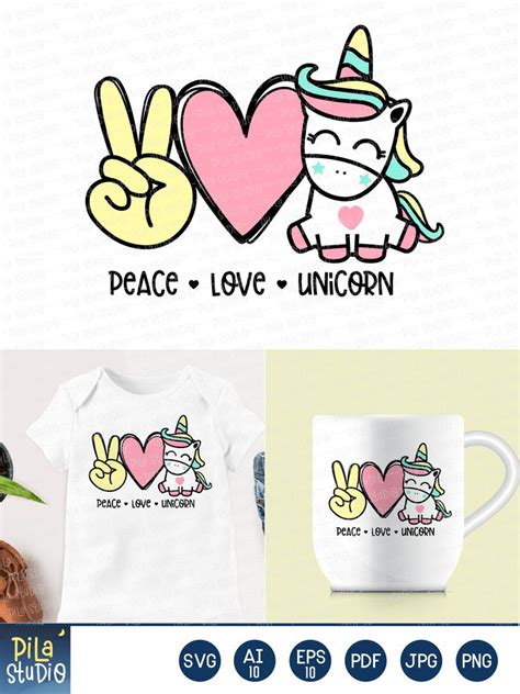 Peace Love Unicorn Svg Unicorn Svg Unicorn Valentines Etsy Unicorn