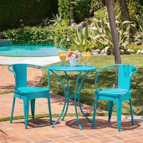 3 Piece Teal Metal Outdoor Bistro Set For Garden Cj 605 The Home Depot