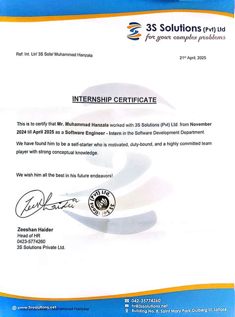 Thrilled To Share That Ive Successfully Completed My Internship As A Muhammad Hanzala 22