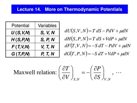 Ppt Lecture 14 More On Thermodynamic Potentials Powerpoint