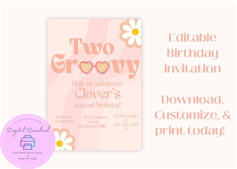 Two Groovy Second Birthday Invitation Etsy