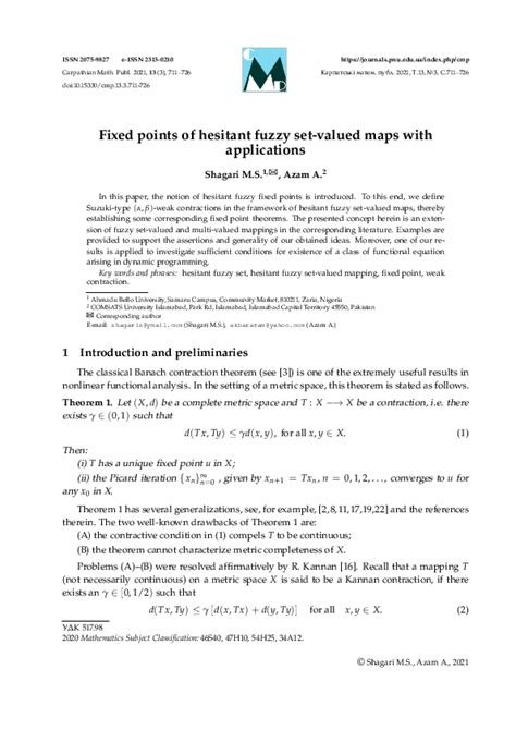 Pdf Fixed Points Of Hesitant Fuzzy Set Valued Maps With Applications