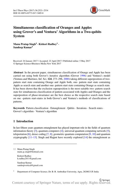 Simultaneous Classification Of Oranges And Apples Using Grovers And Ventura Algorithms In A