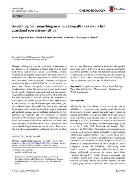 Pdf Review Of Allelopathy In Grassland Ecosystems
