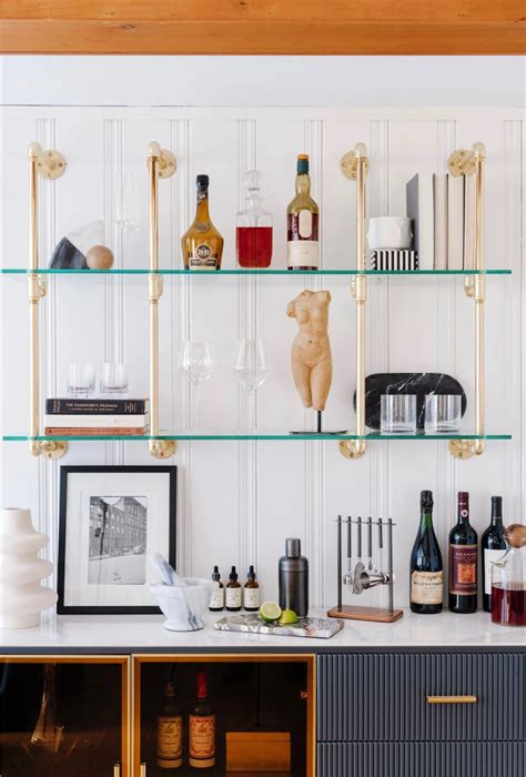 French Bistro Glass And Brass Bar Shelves Custom At Gabrielle