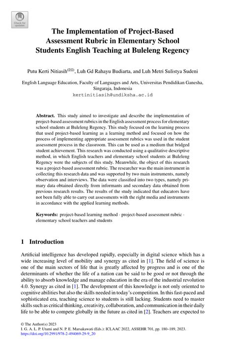Pdf The Implementation Of Project Based Assessment Rubric In