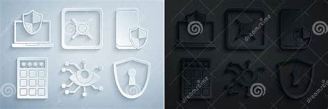 Set Eye Scan Smartphone With Security Shield Password Protection And Safety Access Shield