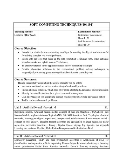 Soft Computing Syllabus Pdf Fuzzy Logic Artificial Neural Network