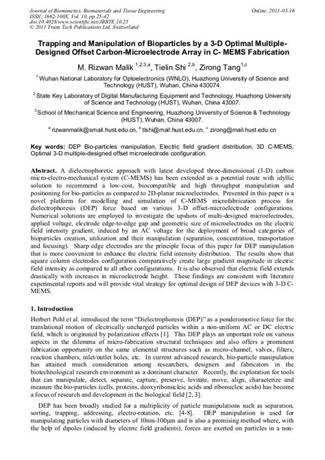 Trapping And Manipulation Of Bioparticles By A 3 D Optimal Multiple Designed Offset Carbon