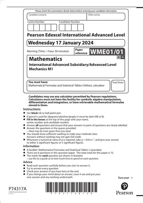 pearson edexcel a level paper 1 mathematics advanced subsidiary