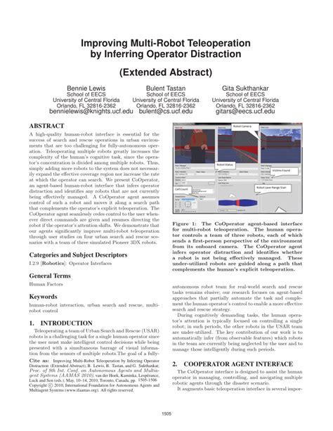 Pdf Improving Multi Robot Teleoperation By Inferring Operator Distraction