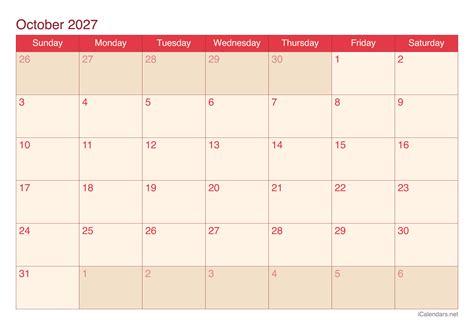 October 2027 Printable Calendar