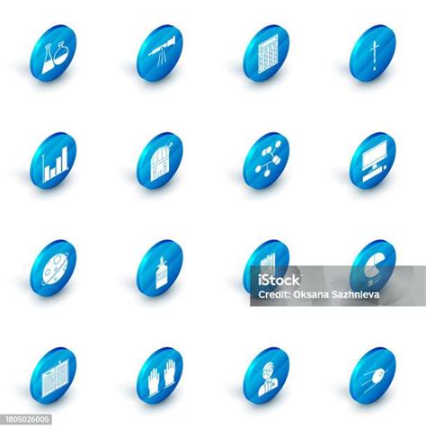 망원경 계산기 피펫 파이 차트 인포 그래픽 행성 천문대 키보드와 마우스가있는 컴퓨터 모니터 및 분자 아이콘을 설정합니다 벡터 3차원 형태에 대한 스톡 벡터 아트 및 기타