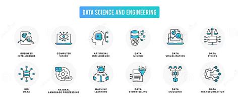 data science and engineering icons modeling transformation mining