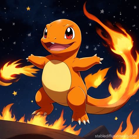 Cute Animated Charmander Stargazing Stable Diffusion Online