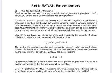 Solved 6 The Random Number Generator Random Number Are Used